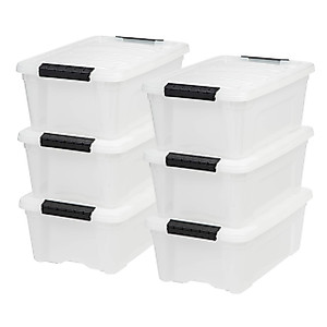IRIS USA, Inc. TB-42 12 Quart Stack & Pull Box, Multi-Purpose Storage Bin, 6 Pack, Pearl & USA CNL-5 Storage Box, 5 Quart, Clear, 20 Pack