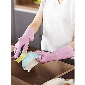 LANON wahoo Skin-Friendly Cleaning Gloves, Dishwashing Kitchen Gloves with Cotton Flocked Liner, Reusable, Non-Slip, Mauve Mist, Small