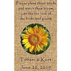Wedding/Bridal Wildflower Seed Packet Favors (w/seeds) Personalized 50 qty-Burlap Sunflower Design