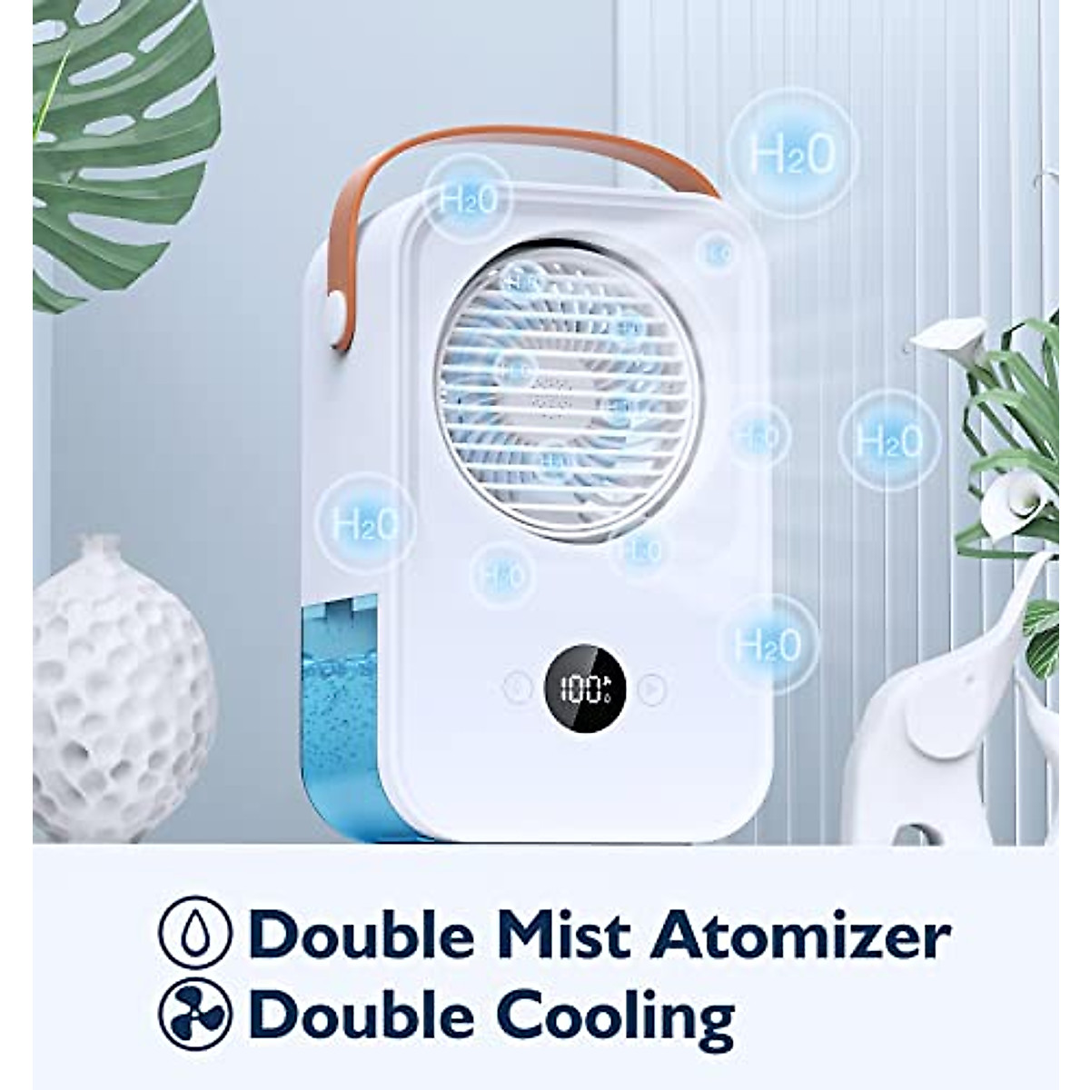 XL Evaporative Air Conditioner Portable Air Cooler,Powerful 4-Speed,Quiet, 650 ML Water Tank,Display Prower Desktop Cooling Fan For Bedroom, Office, Living Room & More