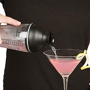 16oz Large Cocktail Shaker Bar Set - Includes Measuring Jigger, Strainer, 6 Printed Mixed Drink Recipe Measurements on Bottle - Bartender Kit for Mojitos, Martinis & More - Great for St. Patricks Day