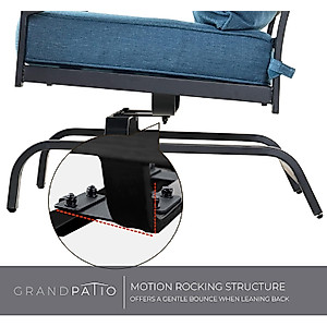 Grand patio 5PCS Conversation Sets Outdoor Dining Set 4 Rocking Motion Patio Chairs with Gray Water-Resistant Olefin Cushions & 1 Tempered Glass Table for Garden Lawn & Poolside (Peacock Blue)