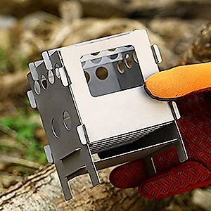 JAHH Simple Outdoor Camping Hiking Ultralight Titanium Wood Stove Multi-Fuels BBQ Stove