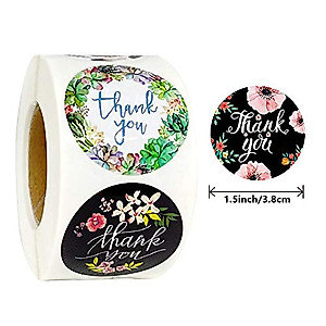 detaiyirongshangmao 2 Roll 1.5Inch Thank You Stickers, 8 Designs, Thank You Sticker Roll Boutique Supplies for Business Packaging | 500 Labels Per Roll for Bubble Mailers & Bags (1PACK)