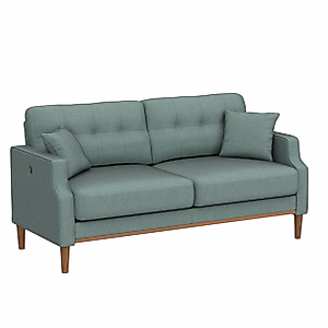 Plococo Mid-Century Modern 3 Seat Sofa Couch, The Ultimate Comfort Experience Loveseat with Thick Cushions,Waterproof Fabric,and USB Port, Aqua