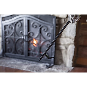 Plow & Hearth 5 Piece Hand Forged Iron Compact Fireplace Tool Set | Poker | Tongs | Shovel | Broom | Hearth Accessory| Black Finish | 10.25" x 20"H