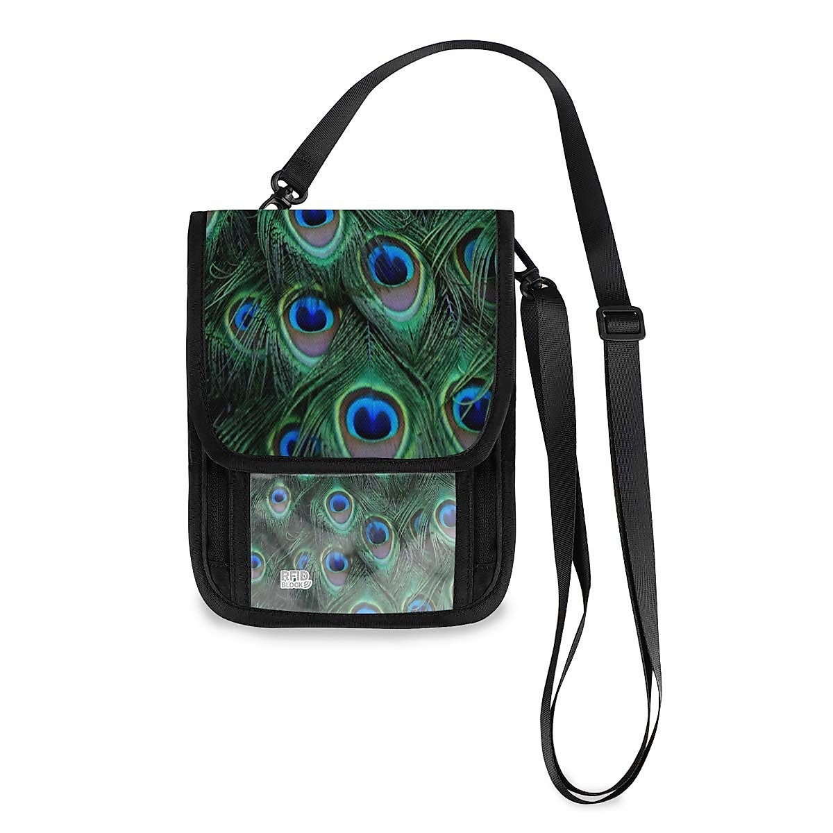 ALAZA Peacock Feather Green & Blue Plumage Small Crossbody Wallet Purse Cell Phone Bag Rfid Passport Holder with Credit Card Slots