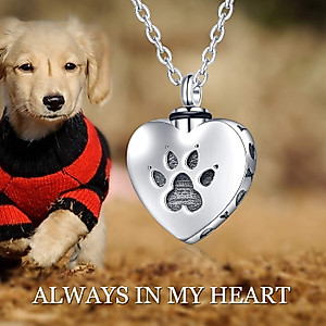 WINNICACA Cremation Jewelry Pet Urn Keepsake Necklace Sterling Silver Heart Urn Necklaces for Ashes for Dog Cat Paw w/Funnel Filler Kit