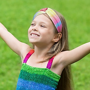 Waydress 6 Pieces Spa Headbands Soft Tie Dye Headbands Elastic Adjustable Rainbow Headbands Non Slip Turban Headwraps Hair Accessories Spa Sleepover Party Supplies(Iridescent Color)