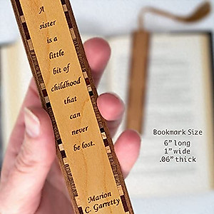 Sister Childhood Quote by Marion Garretty Engraved on Wooden Bookmark with Tassel - Also Available with Personalization - Made in The USA