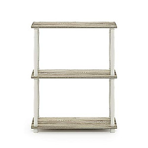 Furinno Turn-N-Tube 3-Tier Compact Multipurpose Shelf Display Rack with Classic Tube, Sonoma Oak/White