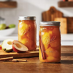 Mason Jars Wide Mouth 32 oz Bundle with Non Slip Jar Opener brand BHL Jars - Set of 4 Quart Size Mason Jars - Canning Glass Jars with Lids