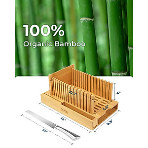 Lorzon Bamboo Bread Slicer with Bread Knife, Bread Cutting Guide with Storage Bag, Compact Bread Slicing Guide for Homemade Bread [Patent Pending]
