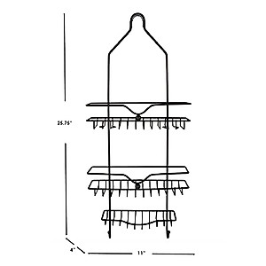 Home Basics Classic 2 Shelf Shower Caddy with Bottom Hooks and Center Soap Dish Tray, Bronze