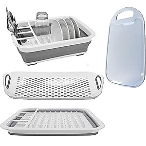 YUNTENG Collapsible Dish Drying Rack and Drainboard Set Portable Camp Dish Drainer Dinnerware Organizer Dish Rack Foldable Dying Dish Storage Rack for Kitchen Counter RV Camping Accessories