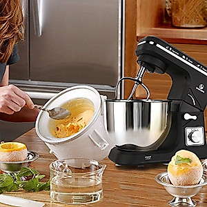 MURENKING Stand Mixer 5.3-Quart 500W,6+P Speed Tilt-Head Kitchen Electric Food Mixers Home Baking Dough Machine with Stainless Steel Bowl,Dough Hooks, Whisk, Beater, Pouring Shield (Black)