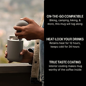 Fellow 12 oz Carter Wide Travel Mug - Wide Mouth Vacuum-Insulated Stainless Steel Coffee Mug - Tea and Coffee Tumbler - Travel Coffee Mug with Ceramic Interior - Matte Grey