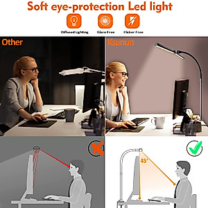 Ksunun Double Head LED Desk Lamp, Architect Desk Lamps for Home Office, 24W Brightest Workbench Office Lighting-5 Color Modes and 5 Dimmable Eye Protection Modern Desk Lamp for Monitor Studio Reading