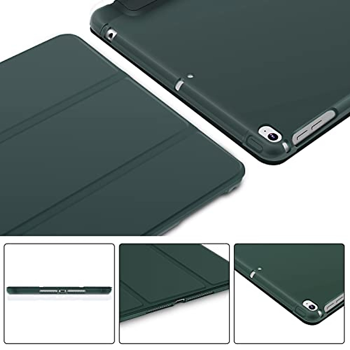 FixCracked 9.7 inch case for ipad 5th/ipad 6th（2017 and 2018 Model）, with Pencil Holder, Ultra-Thin Built-in Silicone TPU Soft Shell Protective Cover, with Smart Wake/Sleep Function (Dark Green)…