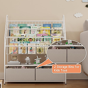 ZQUYAJ Kids Bookshelf and Toy Storage, Book Shelf for Kids Rooms, Bookshelf for Kids with Toy Storage Organizer, Montessori Bookshelf for Playroom Bedroom Study Room Children Room KDSJ2305-White