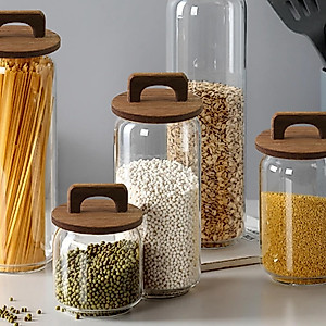 Antrader Wooden Storage Lids,4Pcs 102mm/4 inch Acacia Wooden Storage Canning Ball Jar Lids with Handlle,Wide Mouth Wooden Lids