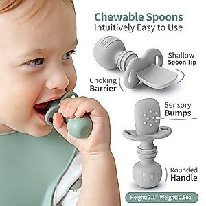 SAMiGO Silicone Baby Spoons Self Feeding 6+ Months - Infant Toddler Utensils - First Stage Baby Led Weaning Feeding Supplies - Set of 3 Pack