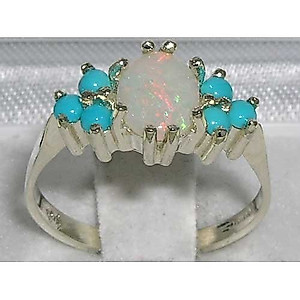 LetsBuyGold 925 Sterling Silver Natural Opal and Turquoise Womens Anniversary Ring - Size 9.25