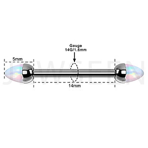 Jewseen 14G Nipple Rings G23 Titanium Internally Threaded Nipple Barbell Opal Bridge Piercing Jewelry 14mm Nipple Piercing Jewelry Spike Nipple Bar for Women Men
