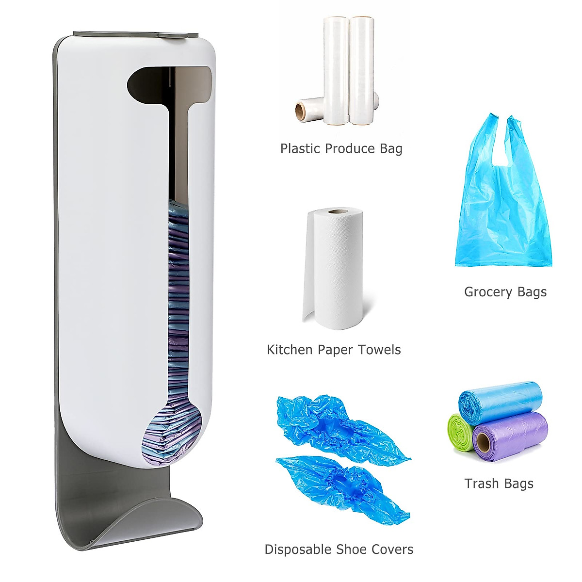 Sumnacon Plastic Bag Holder Wall Mount Grocery Bag Holder with with Adhesive, Lightweight Plastic Bag Holders for Grocery Bags, Practical Plastic Bag Dispenser for Kitchen Pantry Cabinet Closet RV