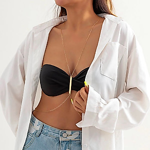 Bar Body Chain, Simple Bikini Body Jewelry, Shiny Bra Body Chain Belly Chain, Layering Festival Jewelry Body Chain Waist Chain for Women