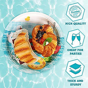 DECORLIFE 96PCS Pool Party Supplies Serves 24, Pool Party Plates and Napkins Sets, Summer Paper Plates, Beach Theme Party Decorations