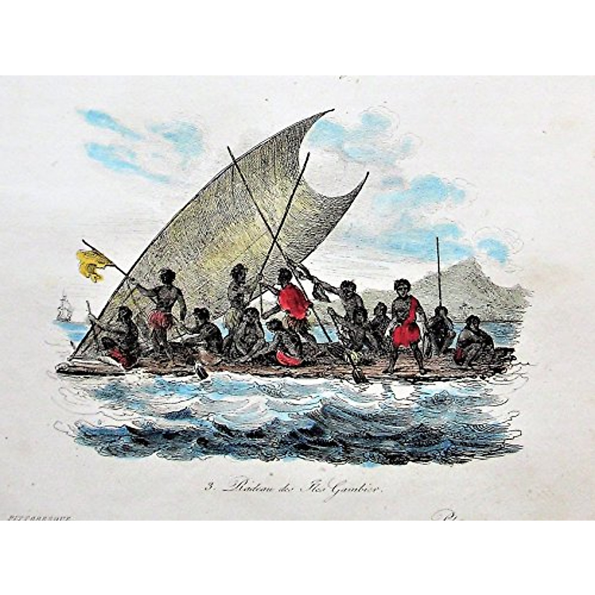 Antique Copperplate Engraving: Whitsunday and a War Canoe