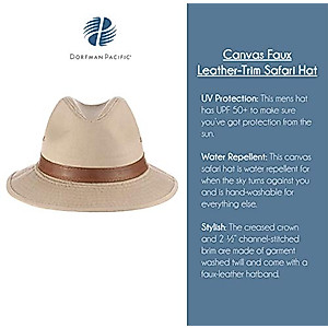 Dorfman Pacific Men's One-Piece Canvas Faux Leather-Trim Safari Hat,Black,Medium