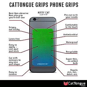 Non-Abrasive Cell Phone Grip by CatTongue - 2.25” x 4” Non Slip Grip for Smartphones Compatible with iPhone and Android, Universal Grip with No Added Bulk (Kitty Cat, Midnight)