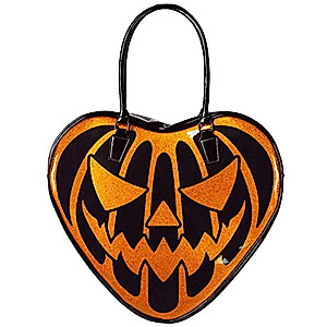Jack-o-Lantern Face Bag Pumpkin Glitter Halloween Heart Handbag Large Purse