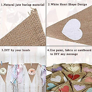 Bunting Wedding Vintage Garland Heart Bunting Jute Fabric Bunting Hessian Banner Vintage Decorative Bunting for Bridal Table Photos Sweet Bar Decoration Set of 2