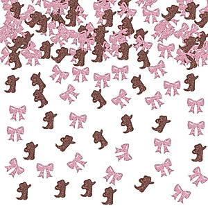 Ambishi 120pcs Pink & Brown Glitter Boots or Bows Confetti, Boy or Girl Gender Reveal Party Decoration, West Theme Baby Shower Confetti Paper Table Scatter
