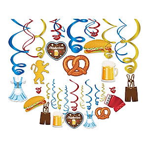 The Munich Oktoberfest Swirl Decorations,German Oktoberfest Party Hanging Whirl Streamers,Wiesenbier Party Supplies,Sausage,Beer,Gold Dress,Leather Pants Hanging Decorations for Party Together