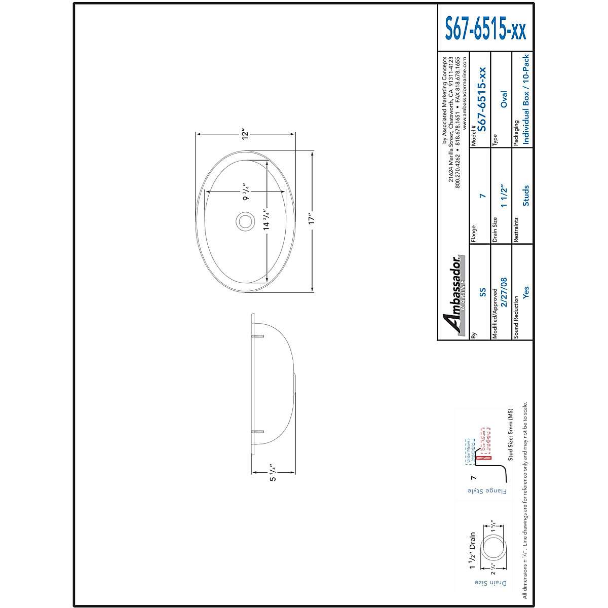 Ambassador Marine Oval Stainless Steel Round Bottom Ultra Mirror Polished Finish Sink, 17-Inch Long x 12-Inch Wide x 5 1/4-Inch Deep