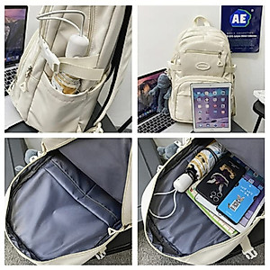 MININAI Preppy Backpack with Frog Plushies Fit 15.6 inch Laptop Large Capacity Backpack Cute Korean Style College Backpack (One Size,White)