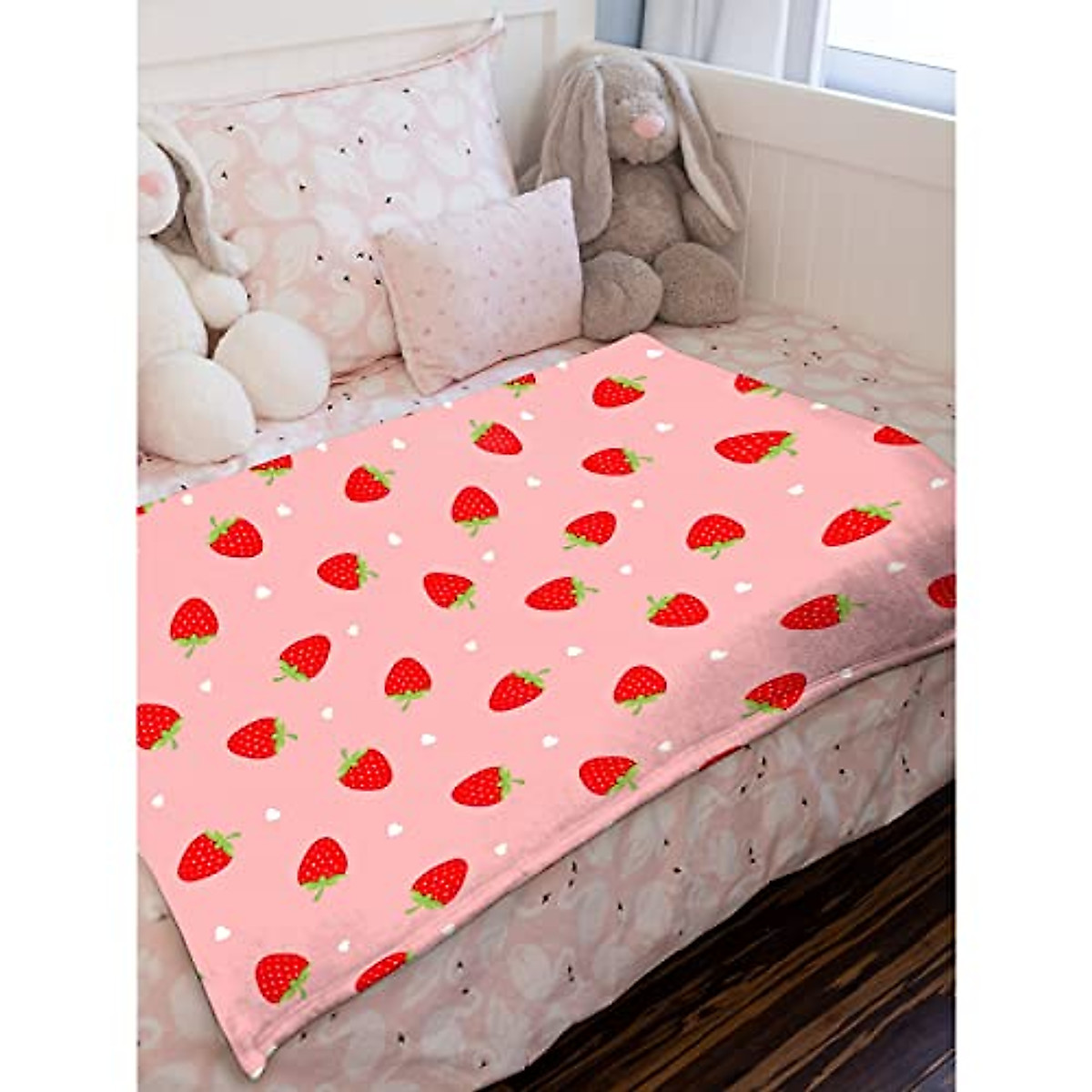 Meet Gentle Pink Strawberry Flannel Fleece Throw Blanket, Super Soft Fluffy Throw Blanket for Gifts Couch Sofa All Seasons XS 40"x30" for Pets