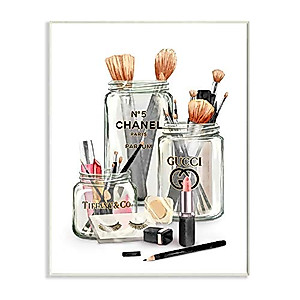 Stupell Industries Fashion Brand Makeup in Mason Jars Glam Design, Designed by Ziwei Li Wall Art, 10 x 15, Pink, Living Room