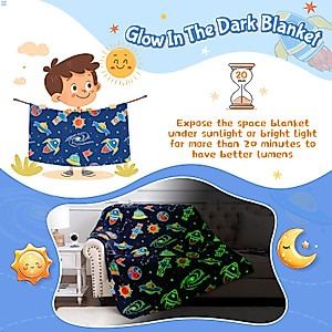 Glow in The Dark Galaxy Space Blanket Gifts for Boys Girls, Star Planet and Solar System Decor for Adult Kids, Birthday Christmas Valentines Day Spaceship Toys Gift for Age 3 4 5 6 7 8 9 10 Year Old