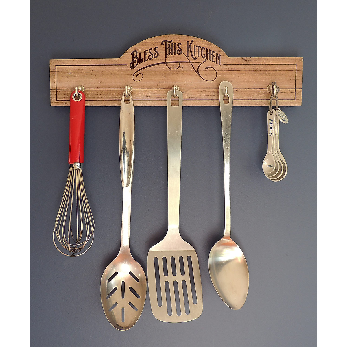 Cathedral Art Abbey & CA Gift Bless This Kitchen Wall Utensil Holder W/5 Hooks, One Size, Multi