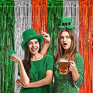 LOLStar 1 Pack St. Patrick's Day Foil Fringe Curtains St Patricks Day Party Decoration 3.3x8.2 ft Green White Orange Tinsel Fringe Curtain Photo Booth Prop Streamer Backdrop for Irish Party Decoration