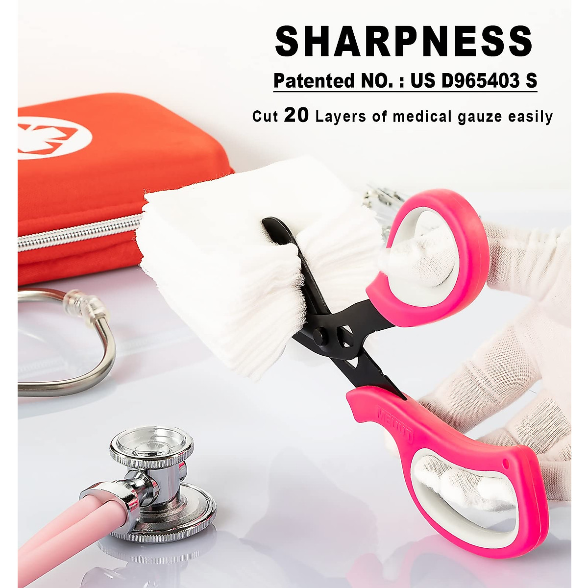 MEUUT 3 Pack Penlight & Medical Scissors- One 8 Inches Patented Trauma Shears Two LED Pen light with Four Batteries - Bandage Scissor for- Nurse, First Aid, EMT, Doctor