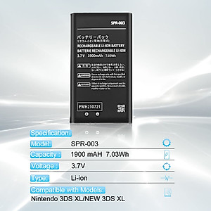 SPR-003 Battery for Nintendo 3DS XL New 3DS XL LL Game Console, 1900mAh Li-ion 0 Cycle Internal New Upgrade Replacement Battery for Nintendo Switch Game Console SPR-003 Battery with Repair Tool Kit