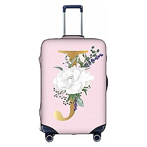 Flower Lette J Pink Luggage Cover Elastic Washable Stretch Suitcase Protector Anti-Scratch Travel Suitcase Cover for Kid and Adult M (22-24 inch suitcase)