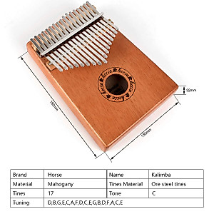 Kalimba Thumb Piano, Horse Finger Piano 17 Keys Start Kits Musical Instrument Gift for Kids Adult (17 Keys Kalimba)