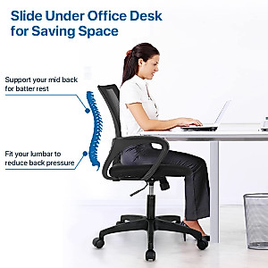 Hkeli Home Office Chair Mesh Ergonomic Desk Chair Computer Chairs Adjustable Height Mid Back Task Chair with Lumbar Support Armrest Executive Rolling Swivel Chair for Women Adults (Black)